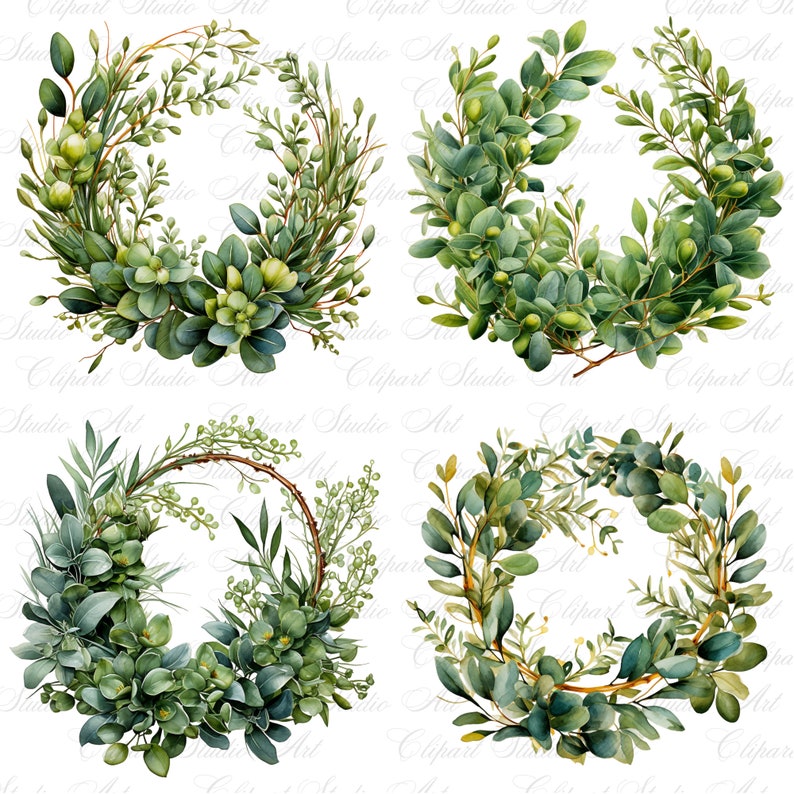 Green Gold Eucalyptus Garland Clipart, Eucalyptus & Gold Wreath ...