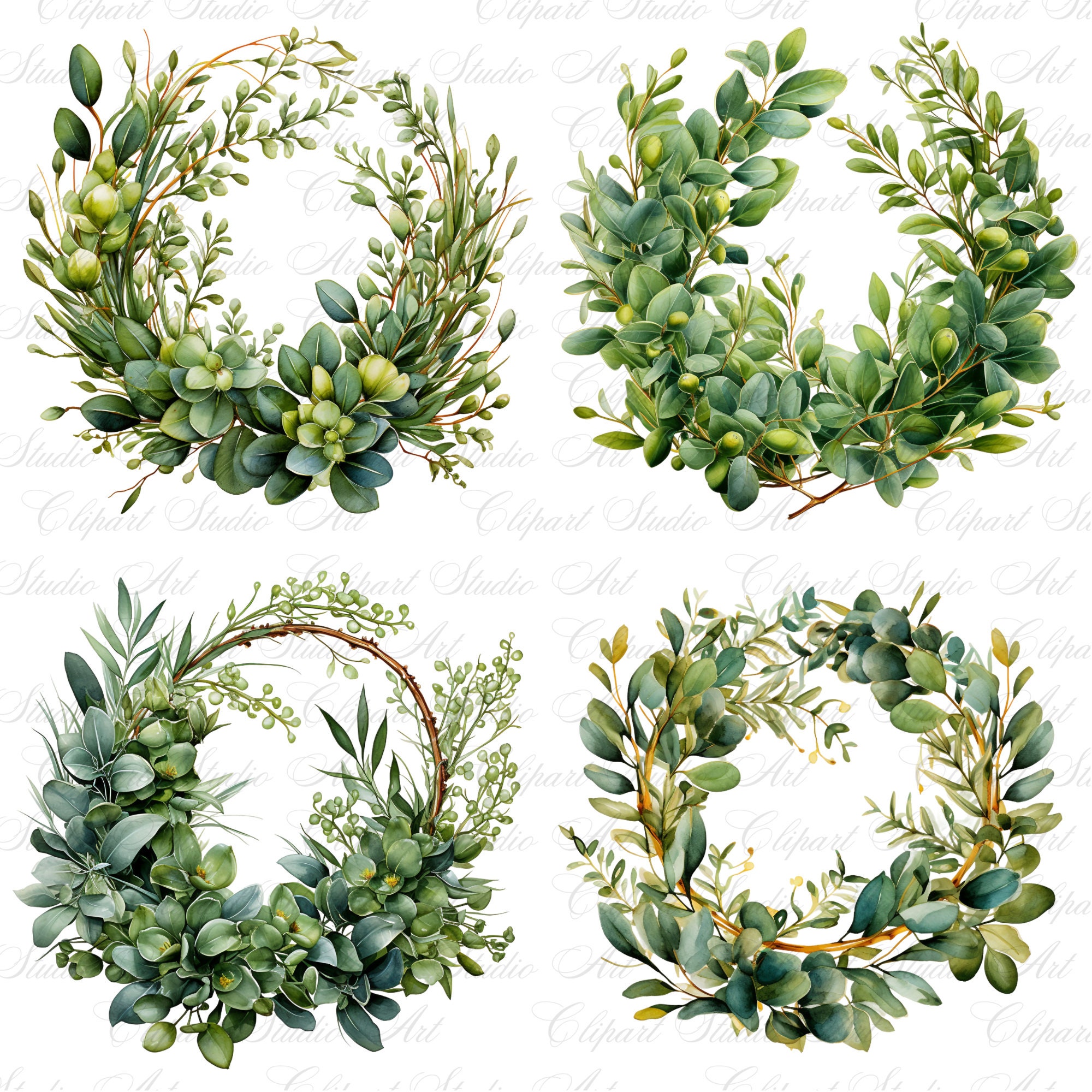 Green Gold Eucalyptus Garland Clipart, Eucalyptus & Gold Wreath ...