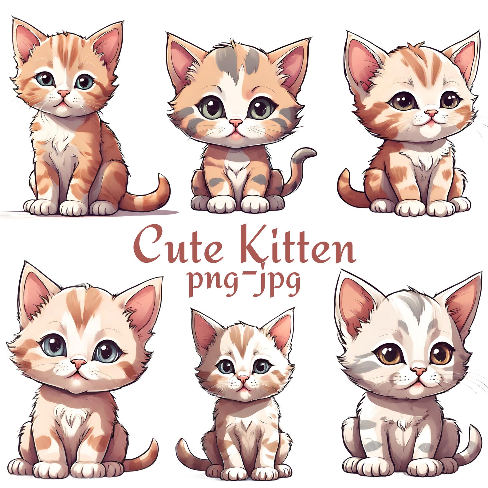 Cute Kitten Clipart, Little Cute Cats Clipart, Animals Clipart, Cute ...