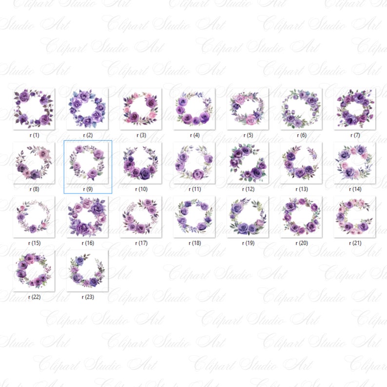 23 Purple Rose Wreath Clipart, Wedding Bridal Shower Purple Rose ...