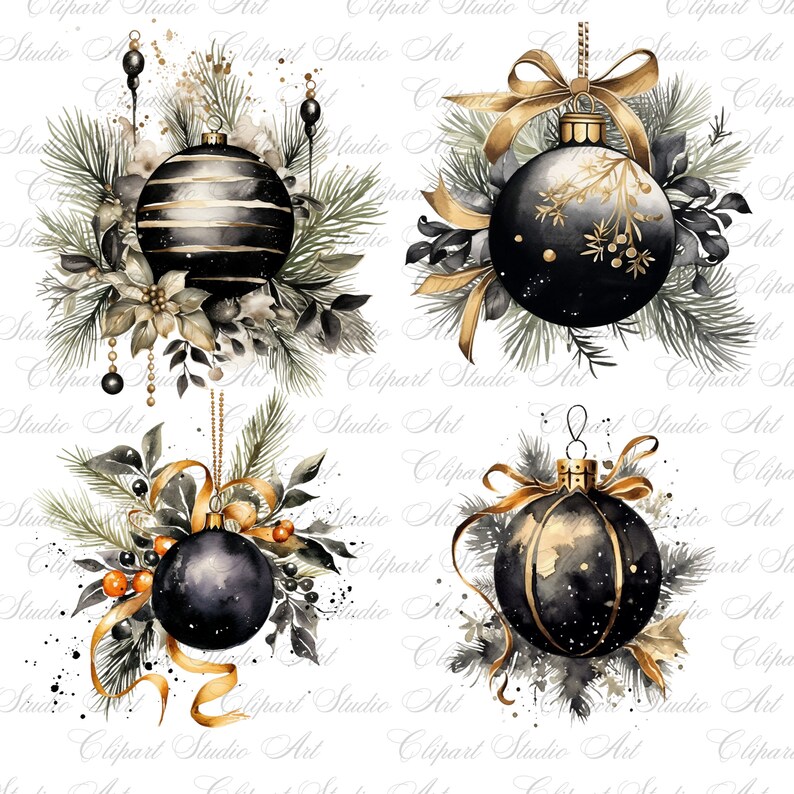 Christmas Black Decoration Clipart, Black & Gold Christmas Decoration ...