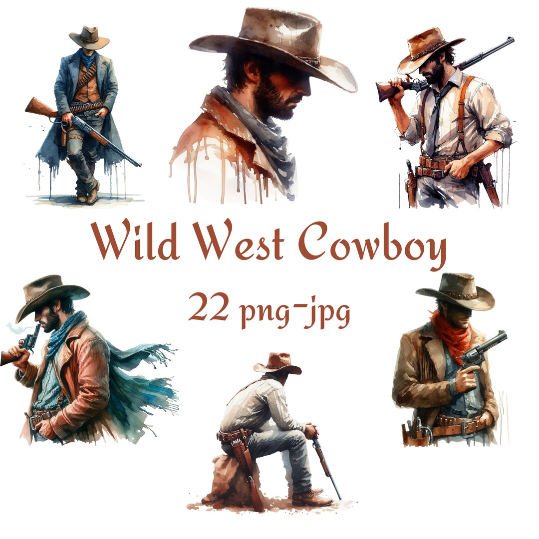 22 Cowboy Clipart, Wild West Cowboy Clipart, Watercolor Cowboy High ...