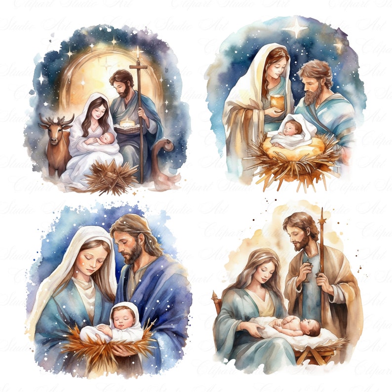 Watercolor Nativity Scene Clipart Bundle, Religious Christmas (PNG JPG ...