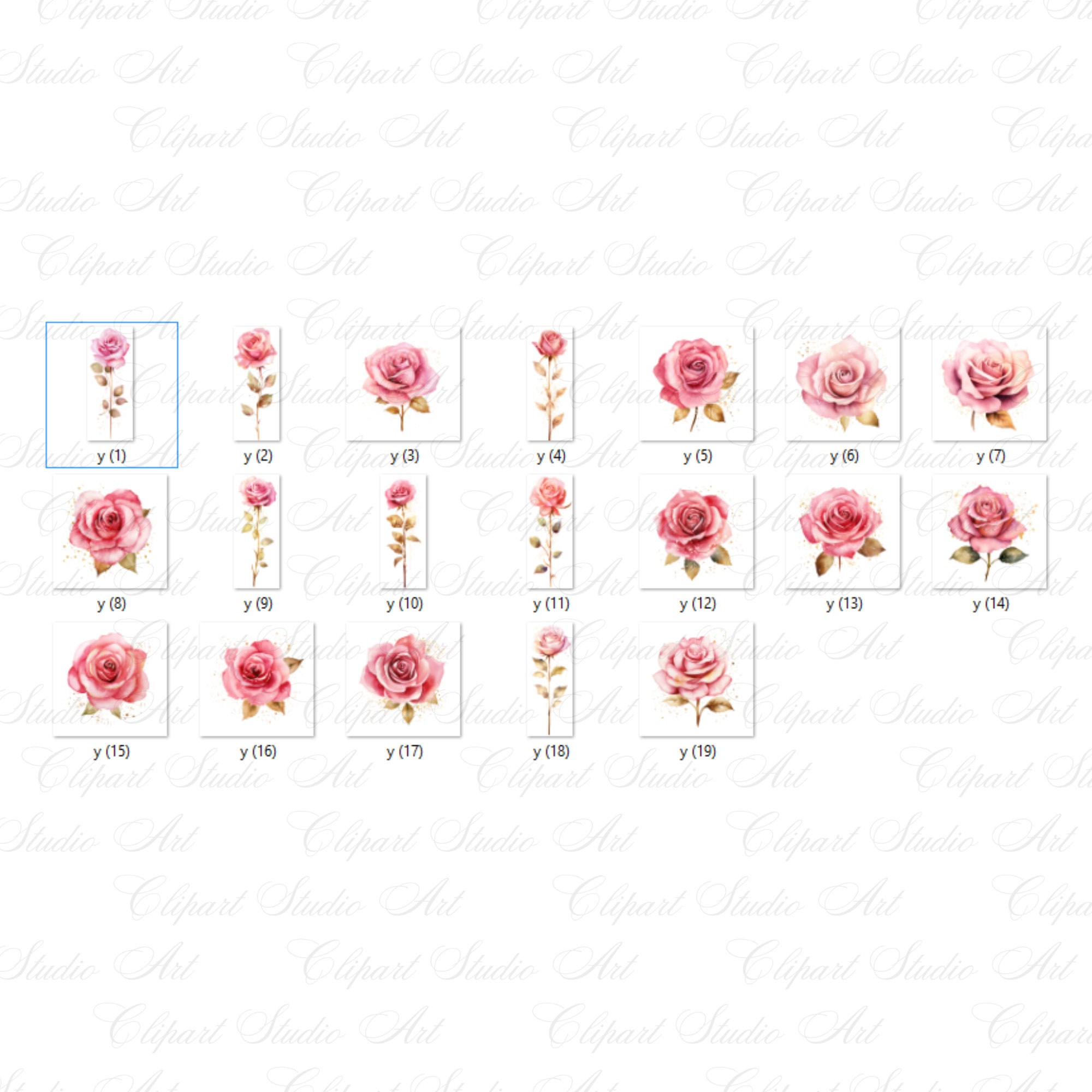 19 Pink Rose With Golden Glitter Clipart, Wedding Bridal Shower Pink ...