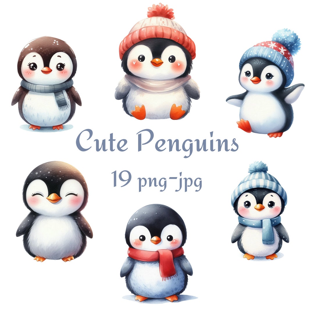 19 Cute Penguins Clipart, Baby Cute Penguins Clipart, Watercolor Cute ...