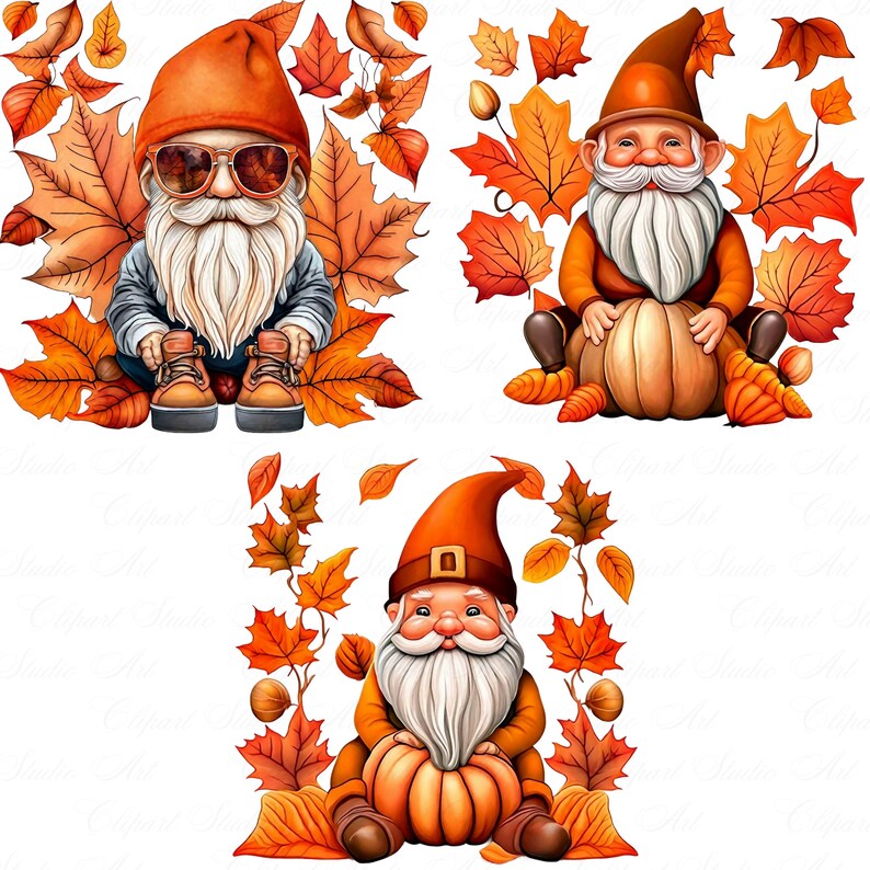 Autumn Gnome Clipart, Fall Leaves, Pumpkins (PNG, JPG, SVG) - Etsy