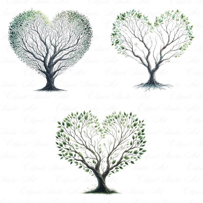 21 Spring Tree With Heart Clipart, Watercolor Spring Tree With Heart ...