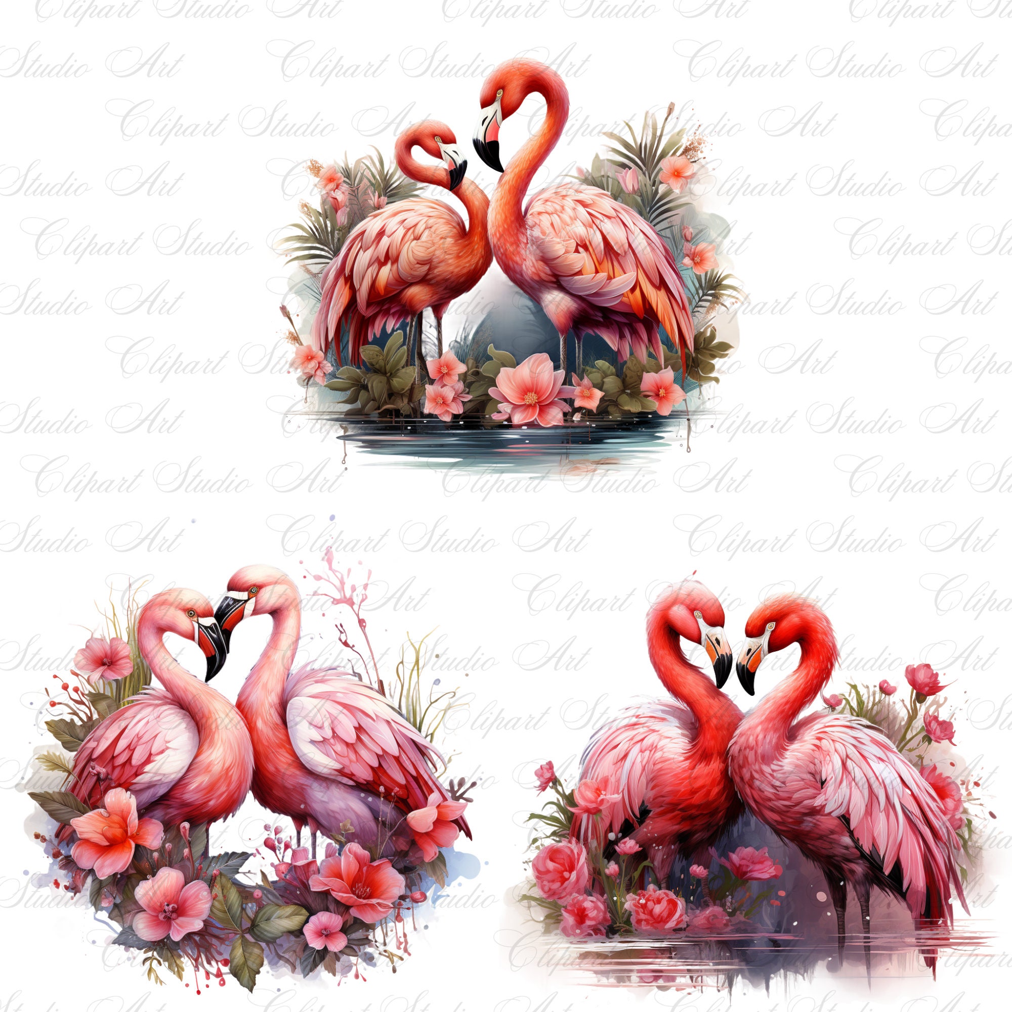 Valentine Flamingo Clipart, Floral Flamingo Clipart, Valentine Flamingo ...