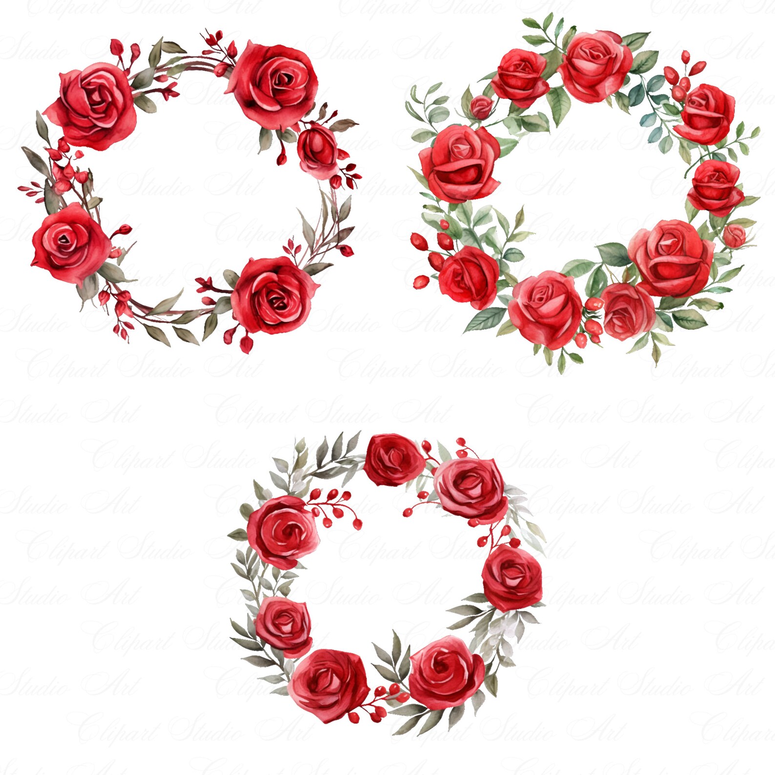 16 Red Rose Wreath Clipart, Wedding Bridal Shower Red Rose Wreath ...
