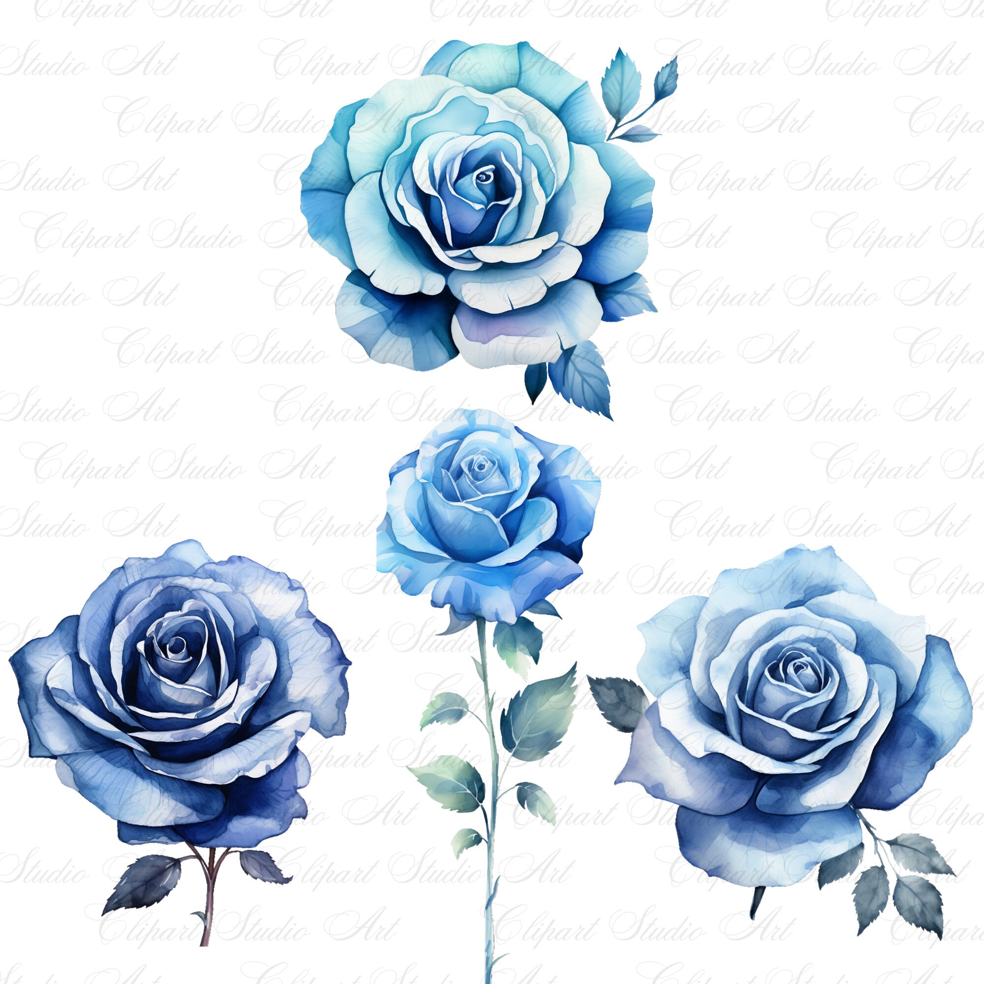 19 Blue Rose Clipart, Wedding Bridal Shower Blue Rose Flowers Clipart ...
