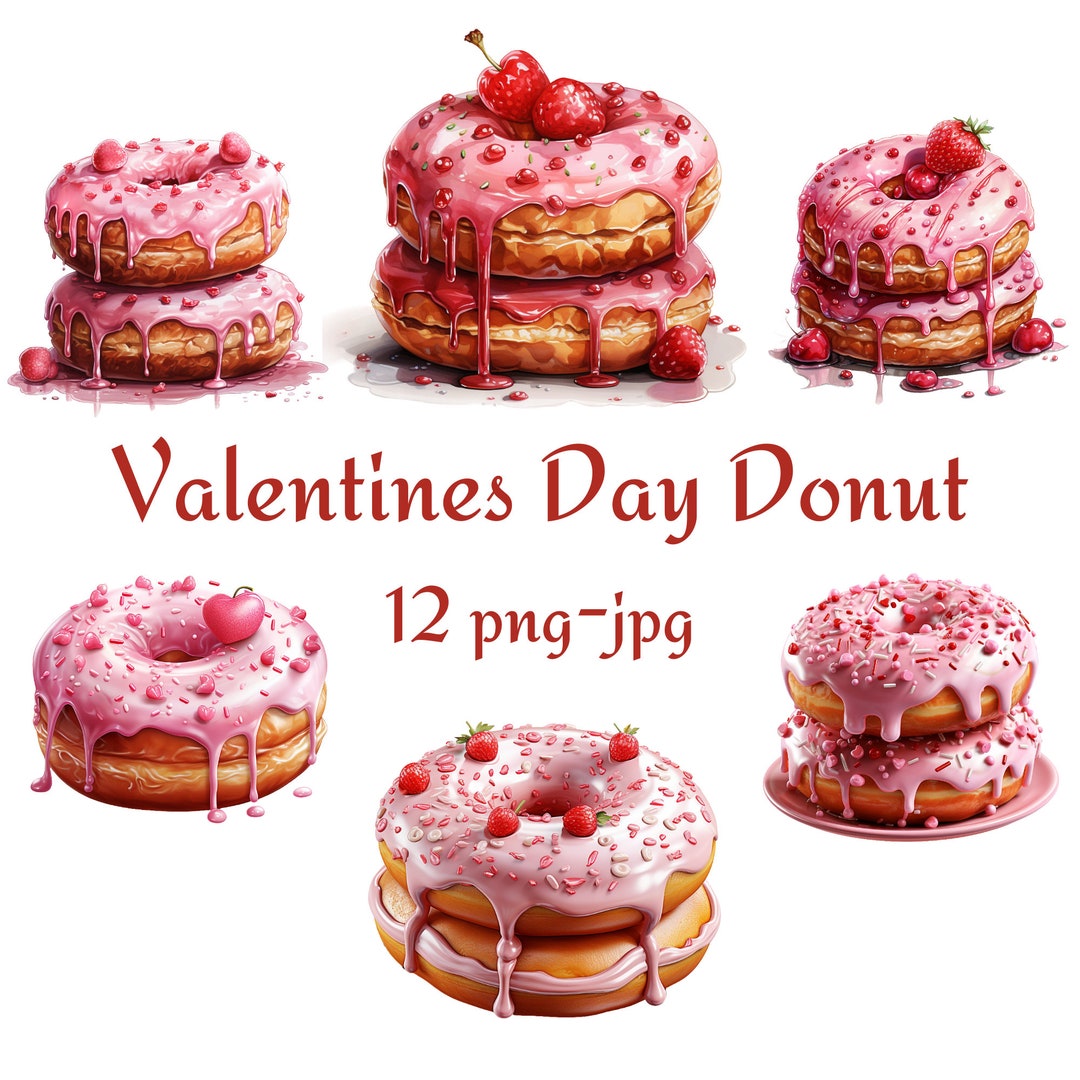 12 Donut Clipart, Watercolor Valentines Day Donut Clipart, Valentine ...
