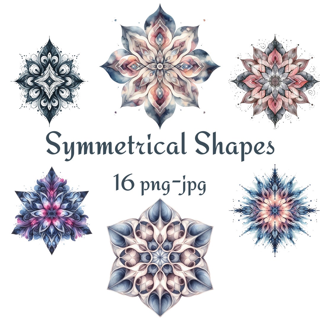 16 Symmetrical Shapes Clipsrt, Improvised Shapes Clipart, Watercolor ...