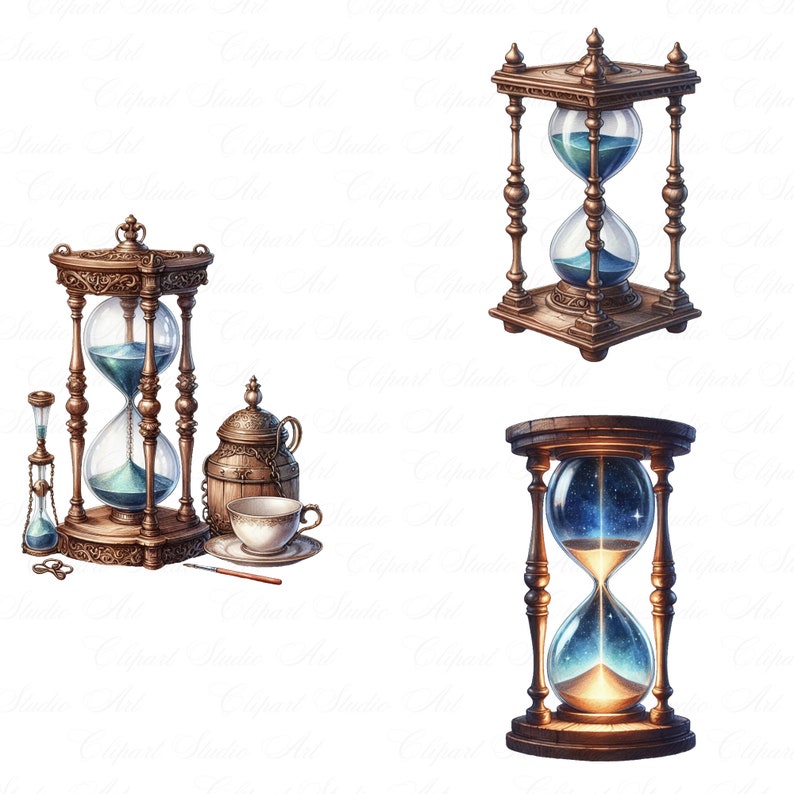 15 Antique Hourglass Clipart, Sand Glass Images Clipart, Watercolor ...