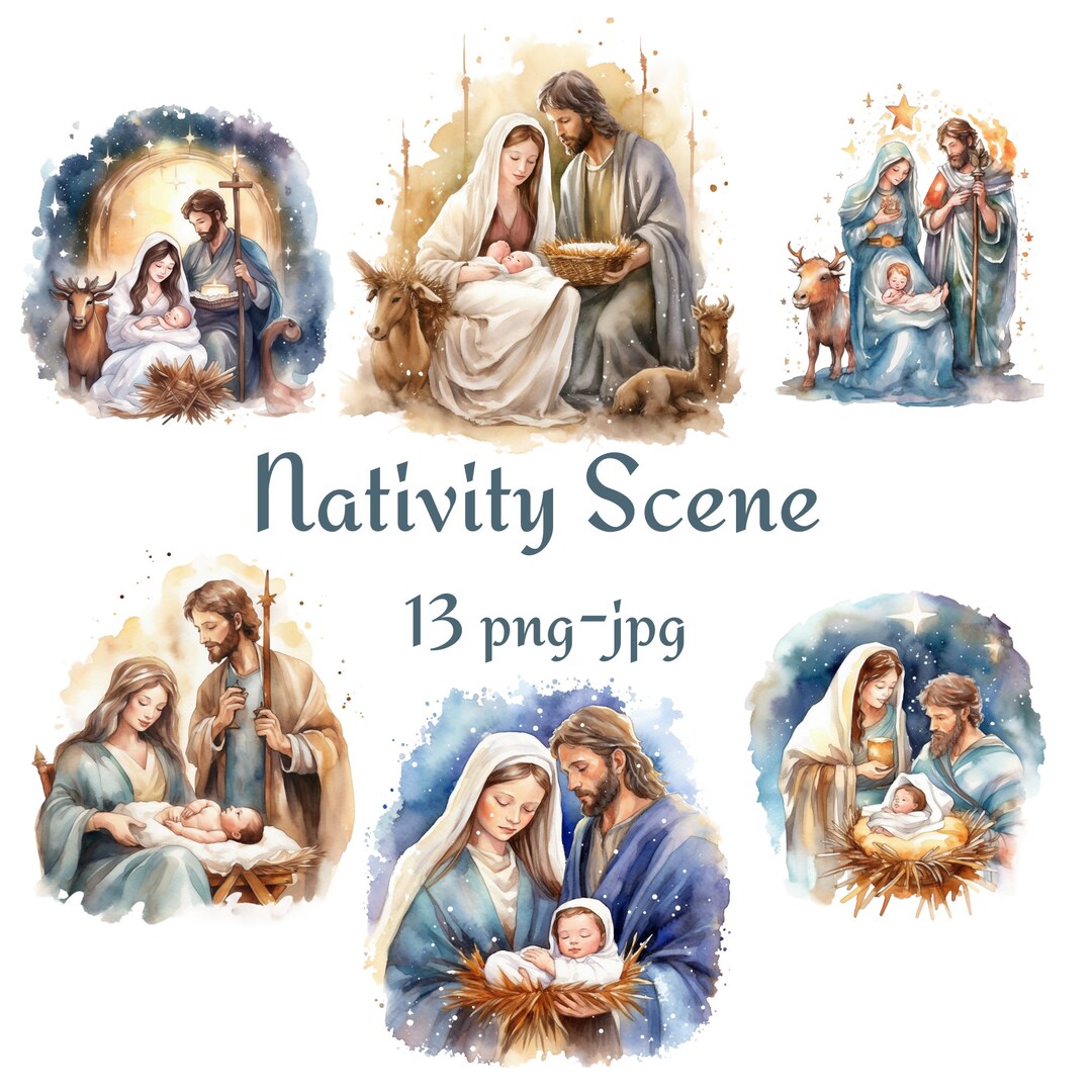 Watercolor Nativity Scene Clipart Bundle, Religious Christmas (PNG JPG ...