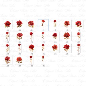 25 Red Rose With Gold Glitter Clipart, Wedding Bridal Shower Red Rose ...