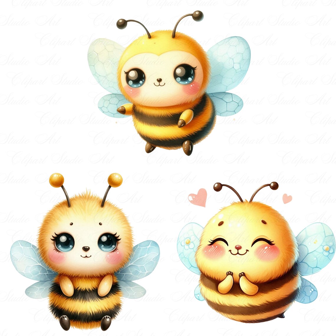 18 Cute Bees Clipart, Sweet Bees Clipart, Watercolor Cute Bees High ...