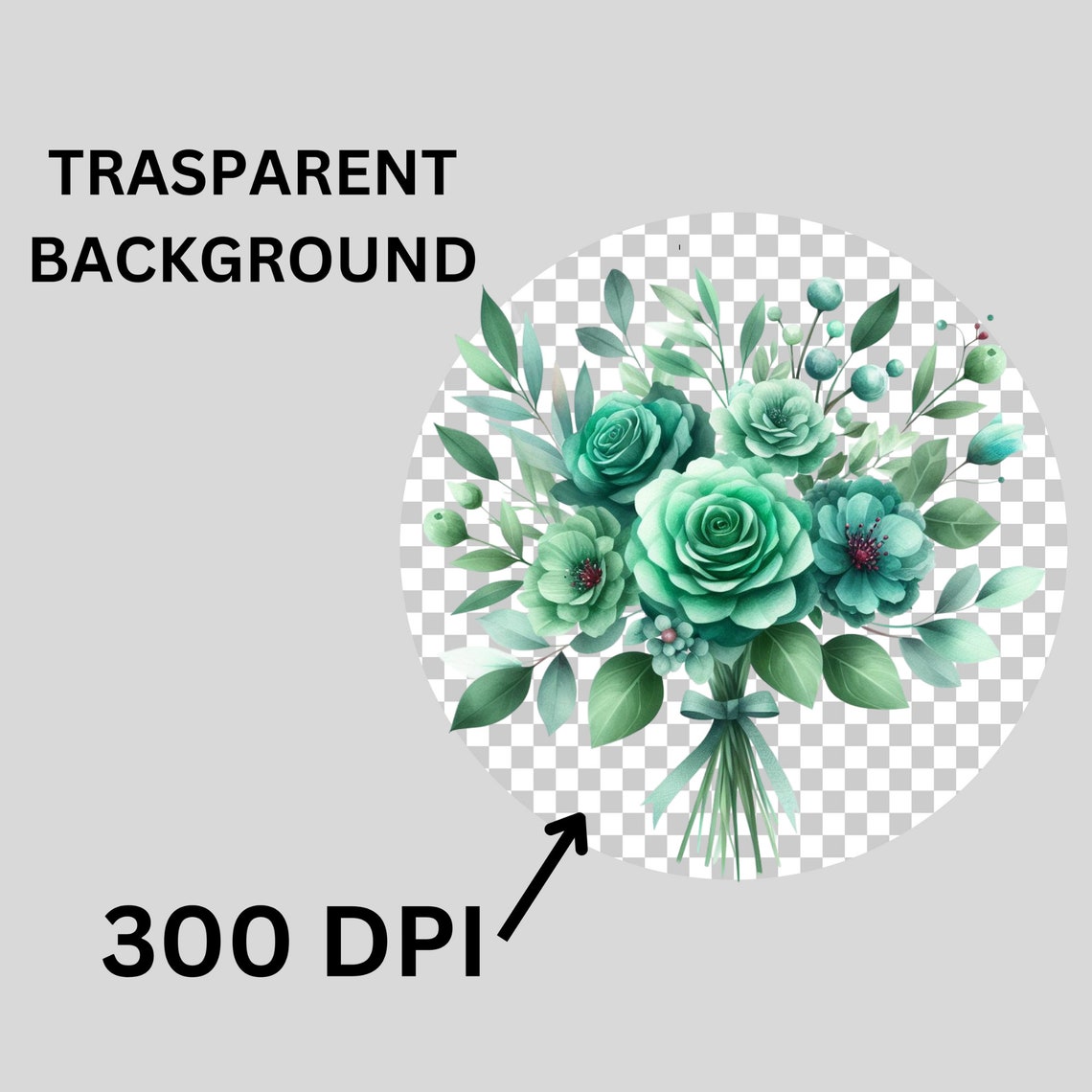 Emerald Flower Bouquet Clipart, Watercolor Emerald Flower Bouquet ...