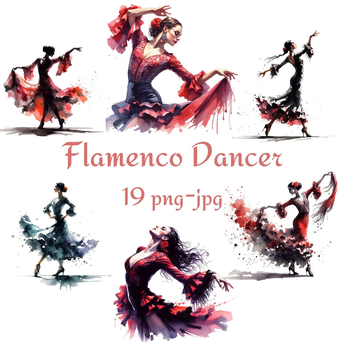 19 Flamenco Dancer Clipart, Splash Flamenco Dancer Clipart, Watercolor ...