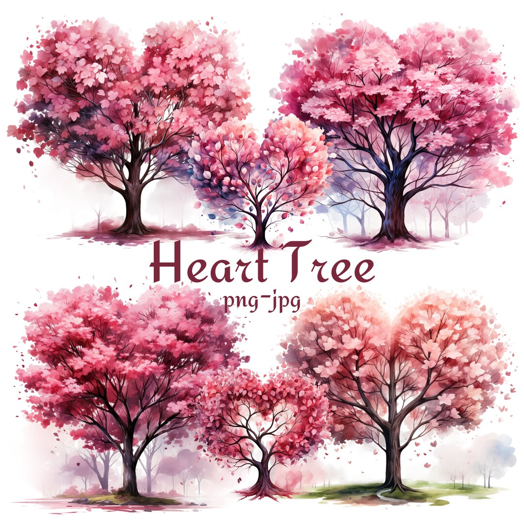 Pink Tree Heart Leaves Clipart, Heart Leaf Tree Autumn Clipart ...