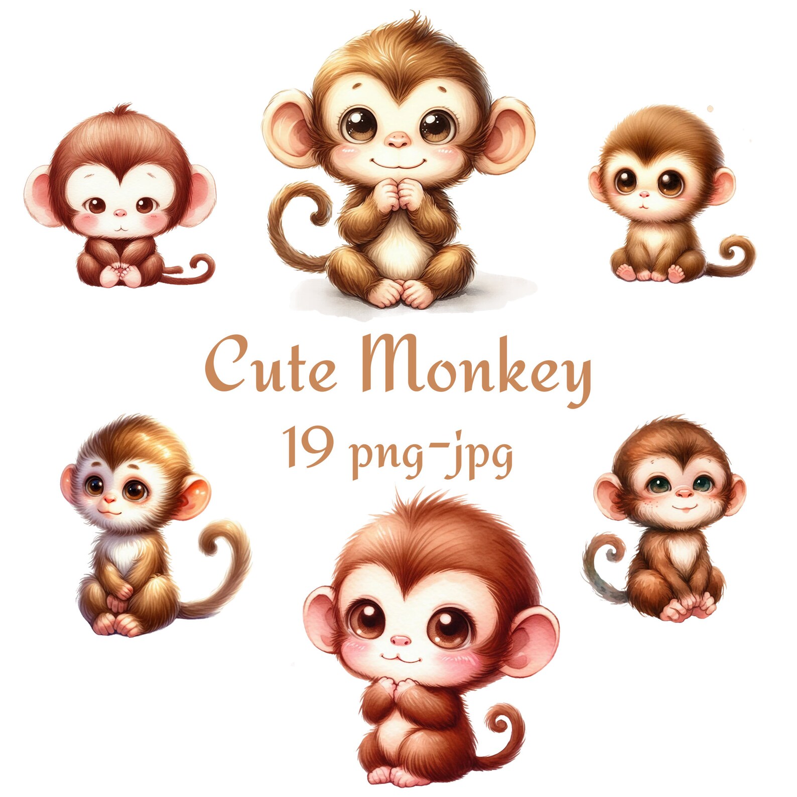 19 Cute Monkey Clipart, Winter Cute Monkey Clipart, Watercolor Cute ...