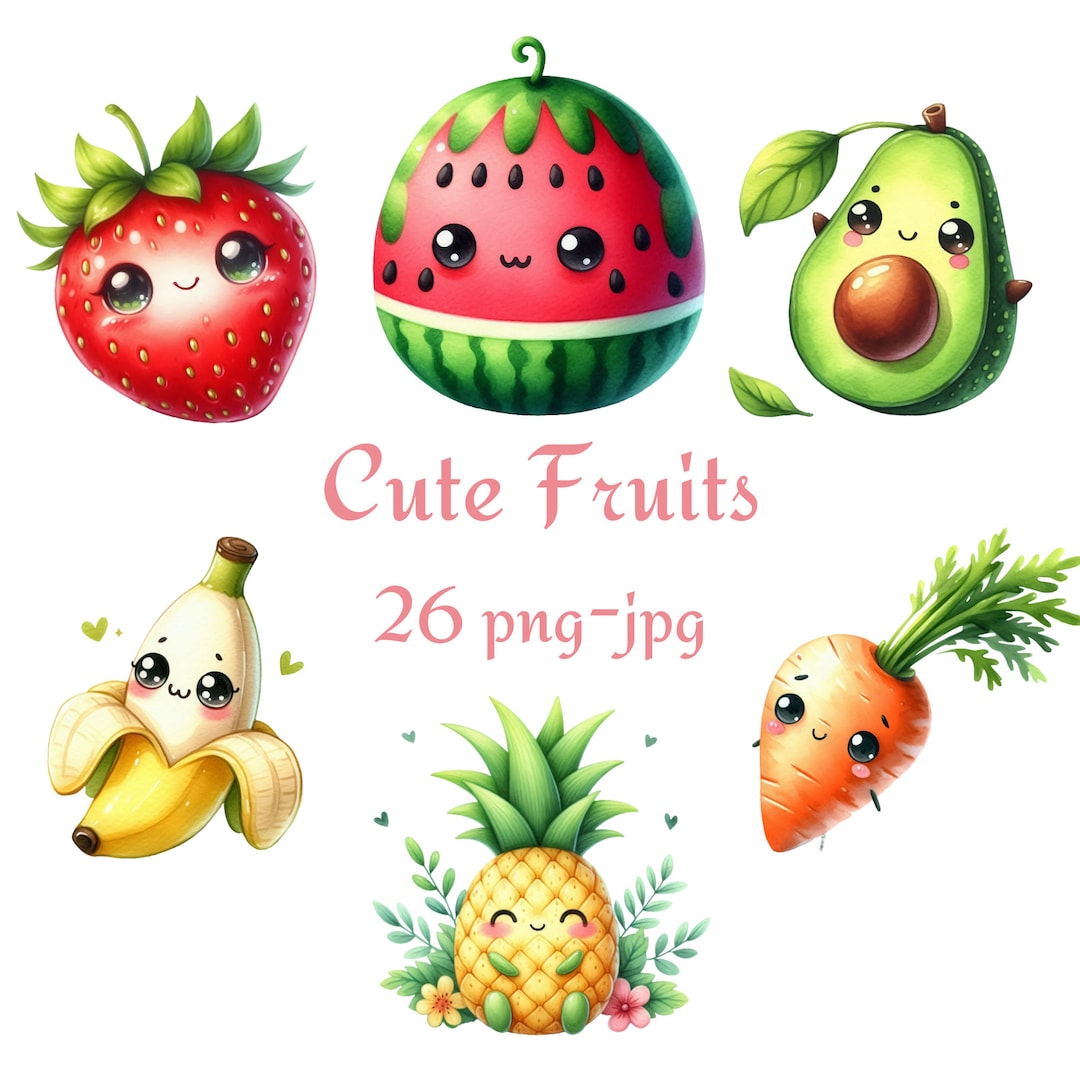 26 Cute Fruits Clipart, Various Colorful Fruits Clipart, Watercolor ...