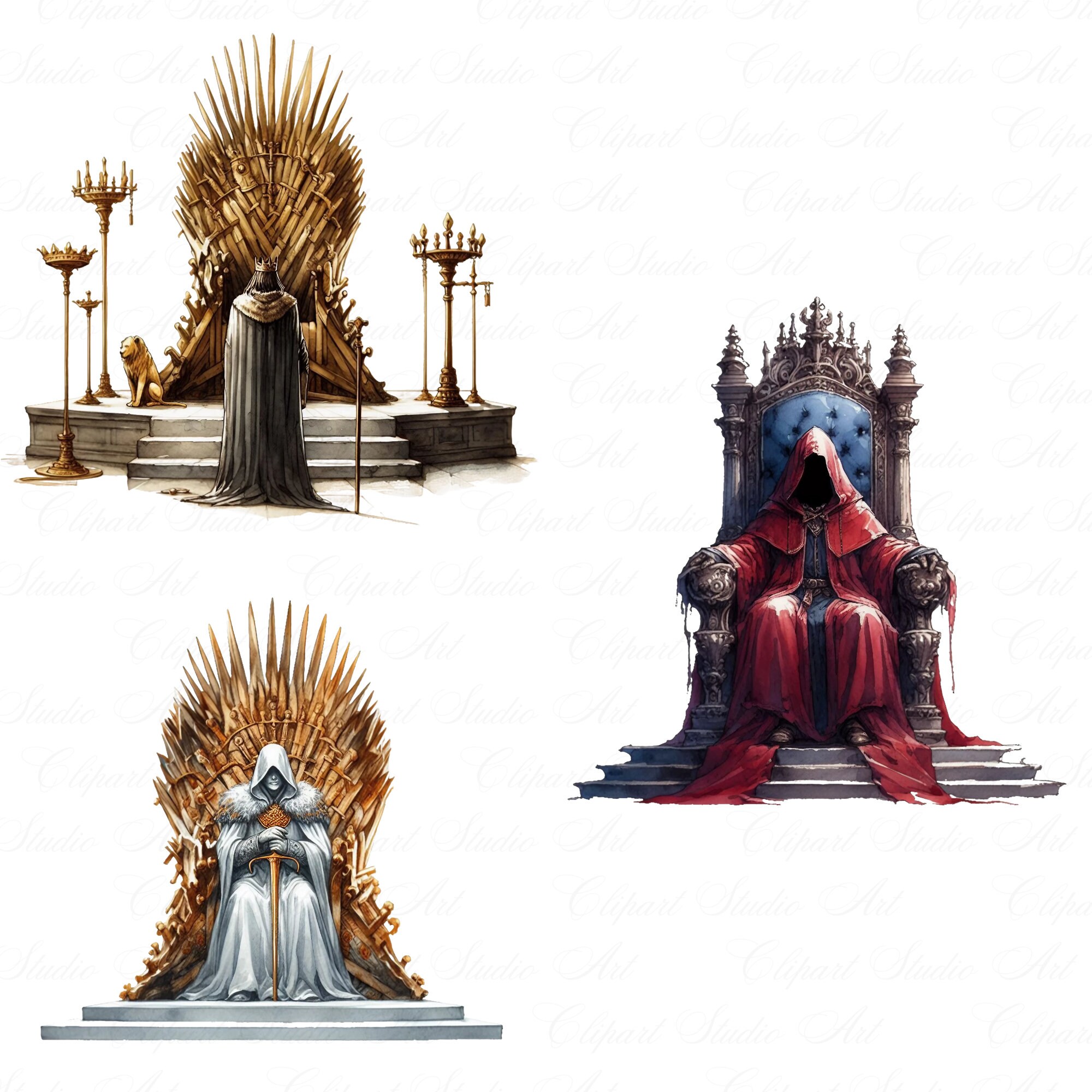 18 Throne Clipart, Gothic Thrones and Kings Clipart, Watercolor Witches ...