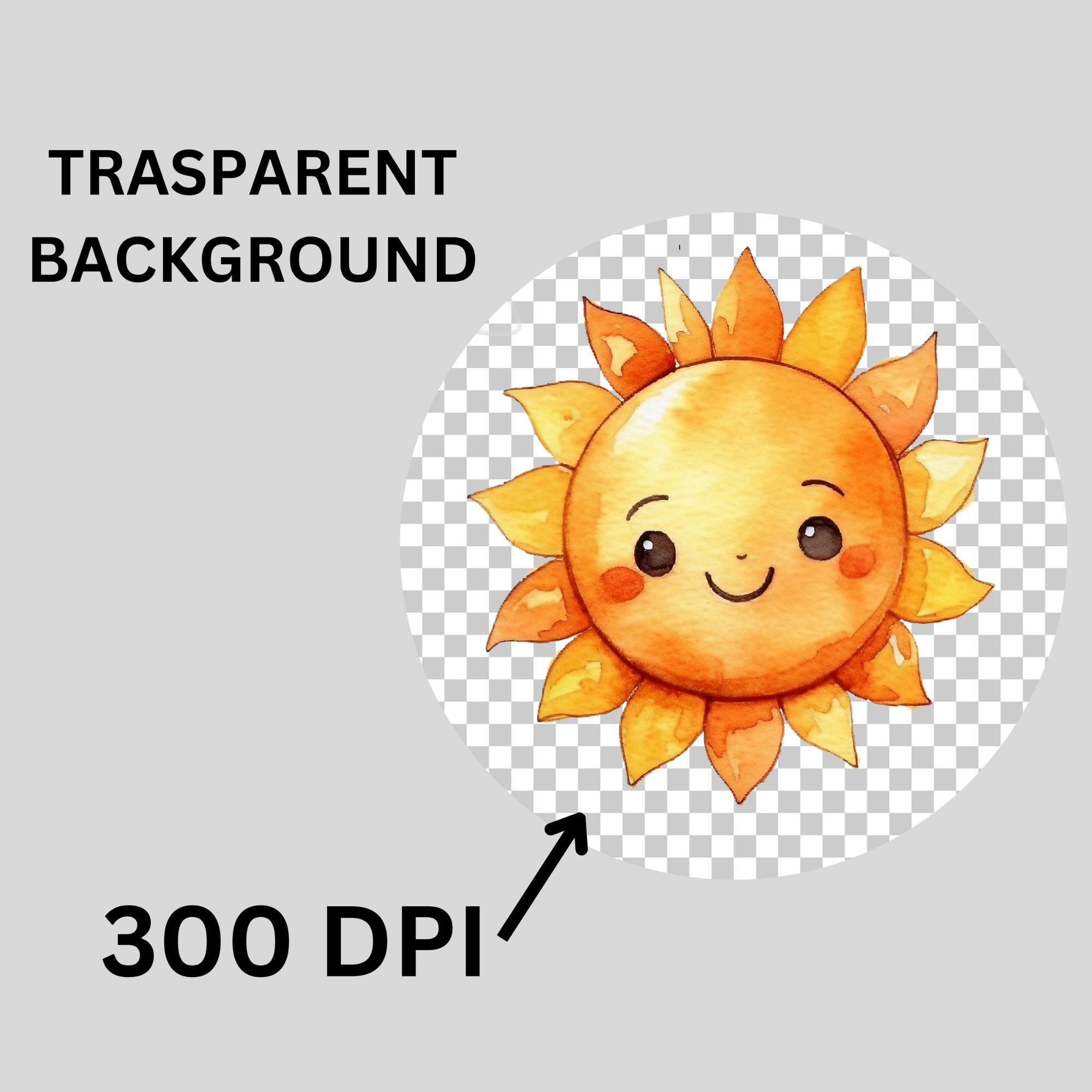 Cute Happy Sun Clipart, Cute Sun Watercolour Clipart, Cute Sun Faces ...