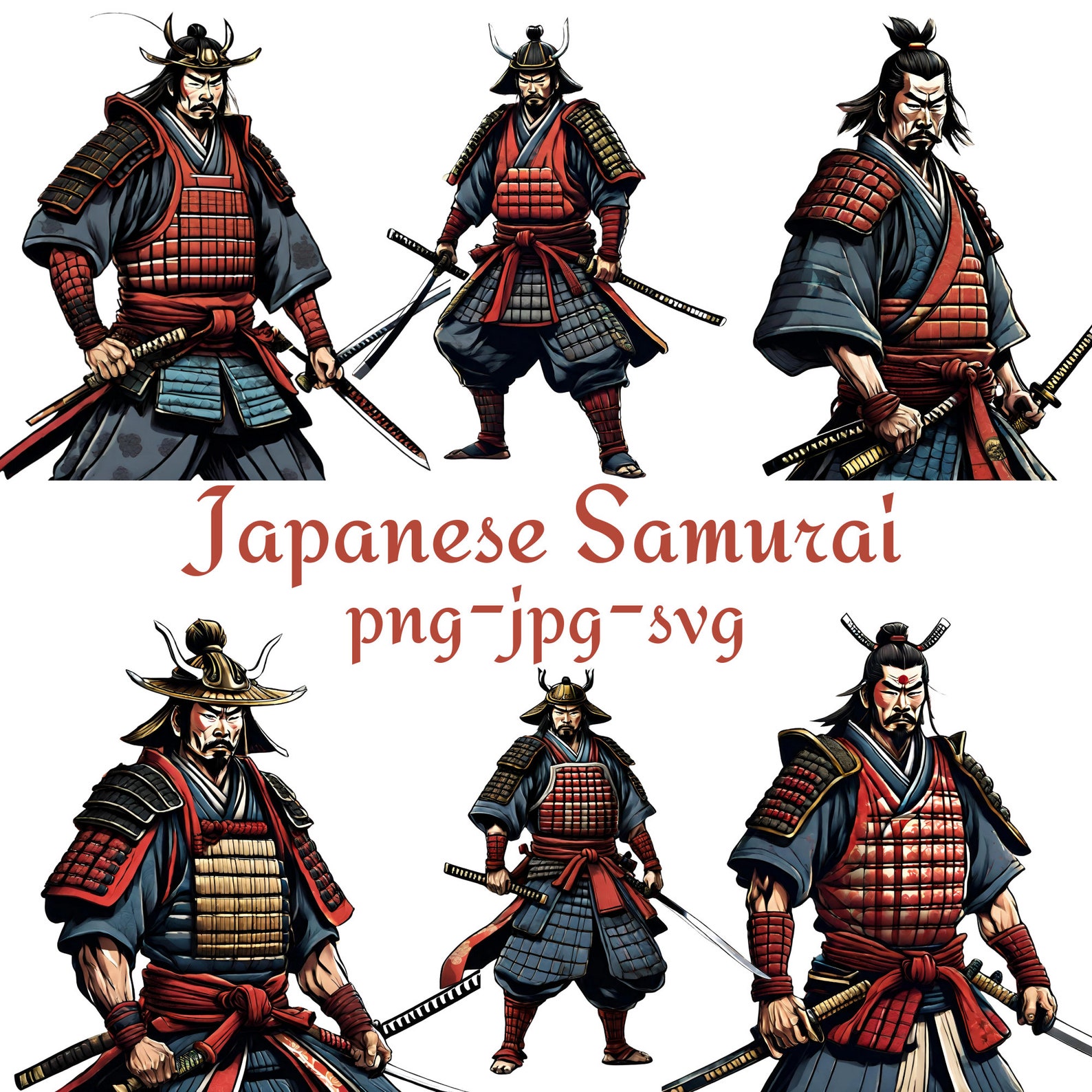 Japanese Samurai Clipart, Watercolor Warrior Japan Clipart, 300 DPI Png ...