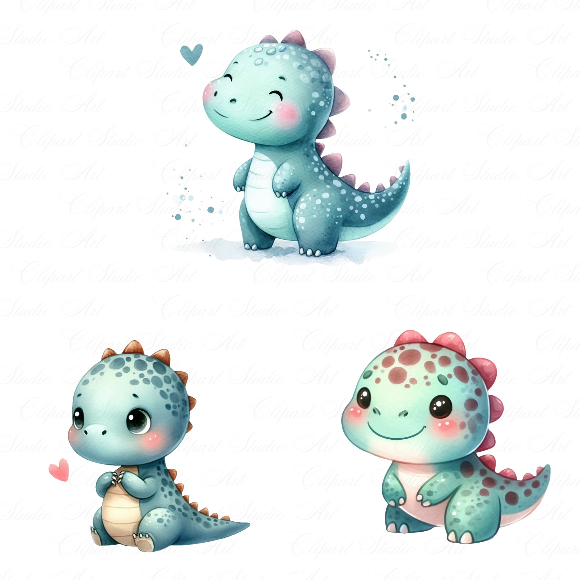 21 Cute Dinosaurs Clipart, Winter Cute Dinosaurs Clipart, Watercolor ...