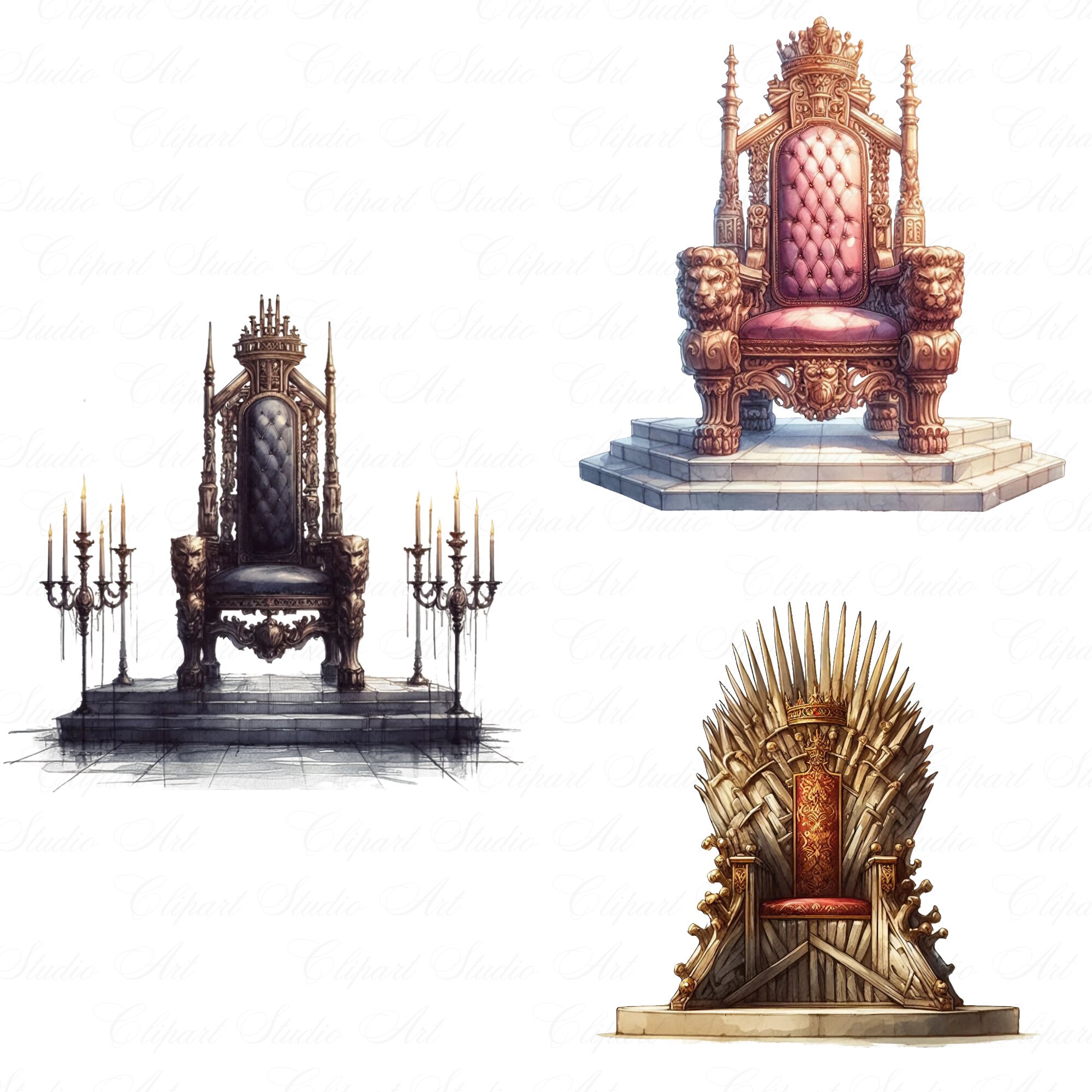 18 Throne Clipart, Gothic Thrones and Kings Clipart, Watercolor Witches ...