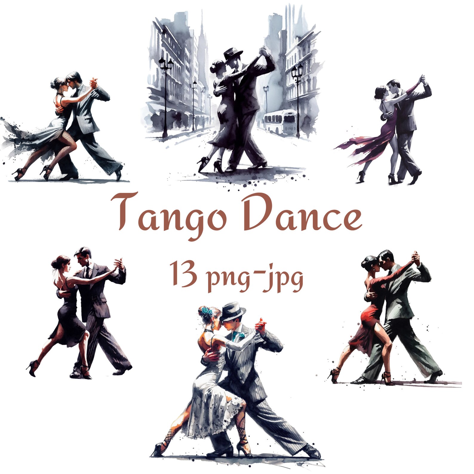 13 Tango Dance Clipart, Couple Dancing Hot Tango Clipart, Watercolor ...