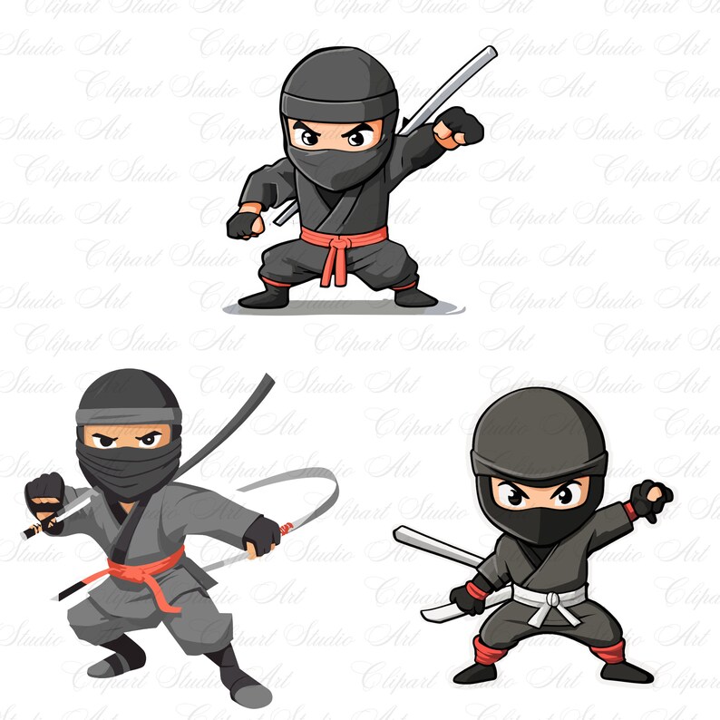 Cartoon Ninja Clipart, Watercolor Cliparts Kawaii Anime Warrior ...