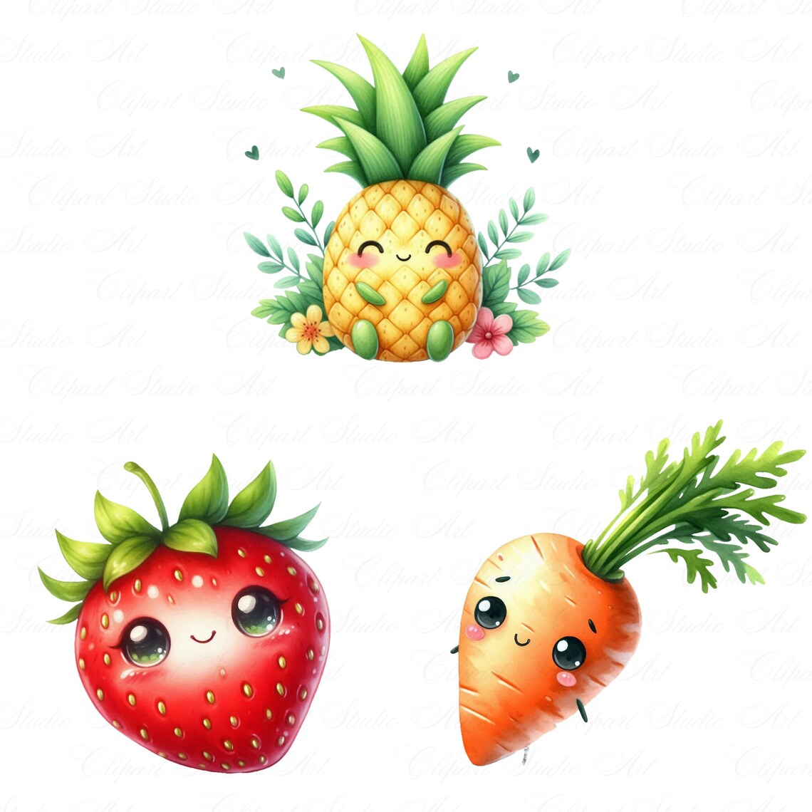 26 Cute Fruits Clipart, Various Colorful Fruits Clipart, Watercolor ...