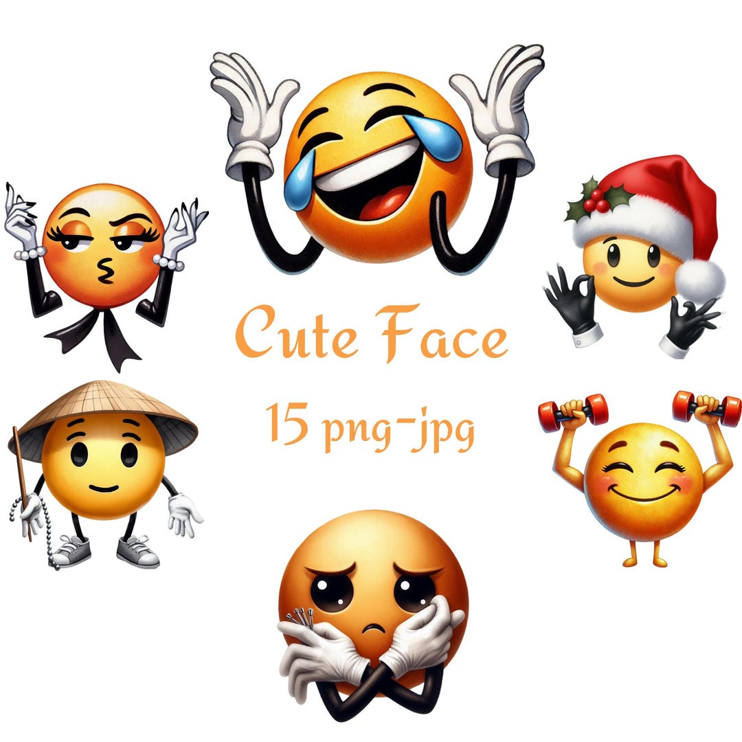 15 Cute Face Clipart, Christmas Cute Face Clipart, Watercolor Sweet ...