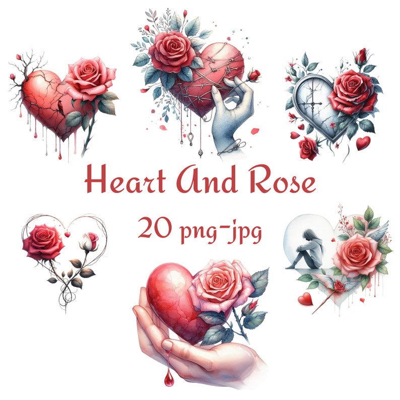 20 Heart and Rose Clipart, Valentine Rose Clipart, Valentine Heart ...