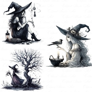 20 Witches Clipart, Witches on Halloween Clipart, Watercolor Witches ...