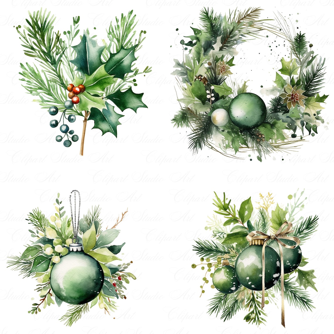 14 Christmas Green Decoration Clipart, Christmas Green Flowers ...