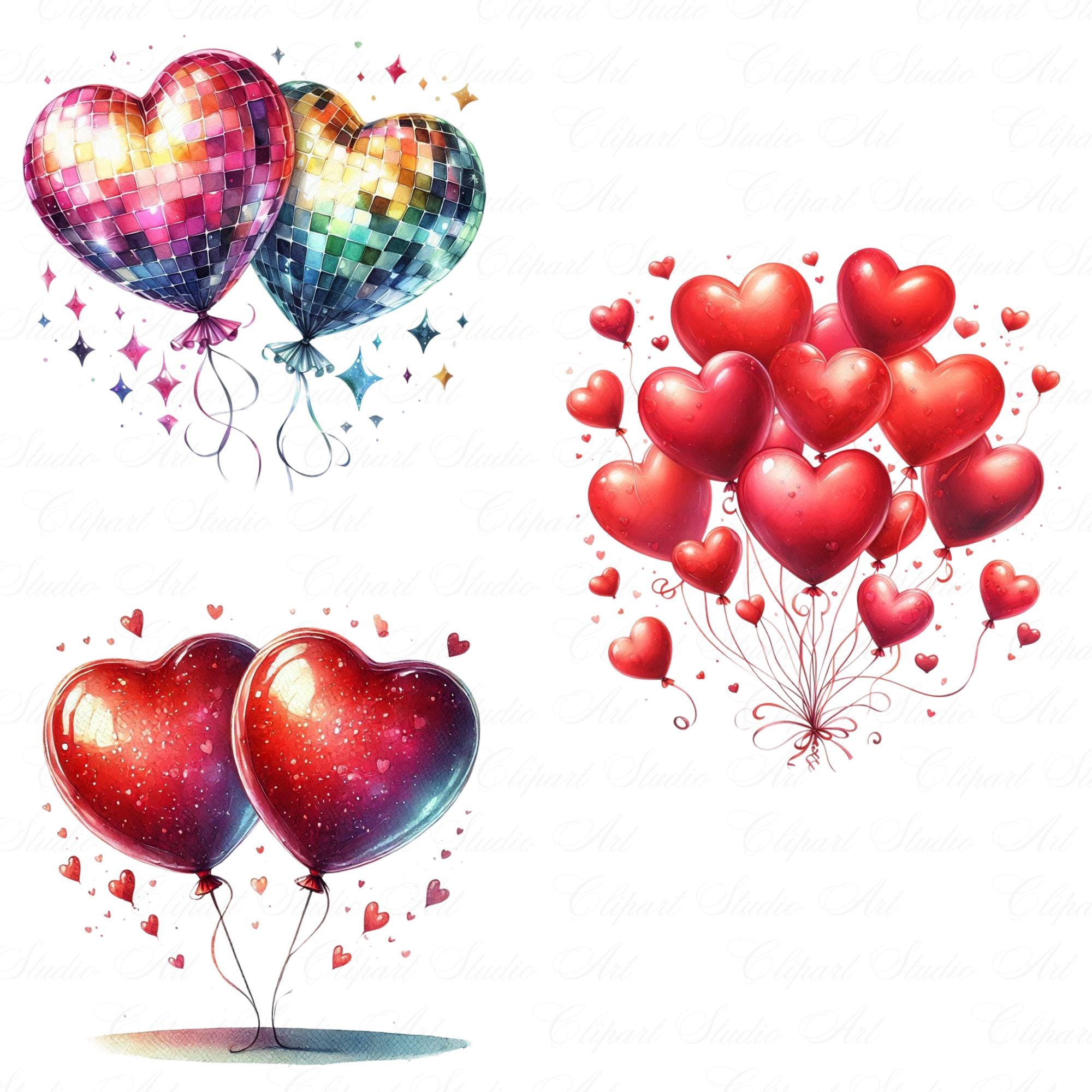 18 Valentine's Day Balloons Clipart, Fun Balloons, Watercolor Valentine ...