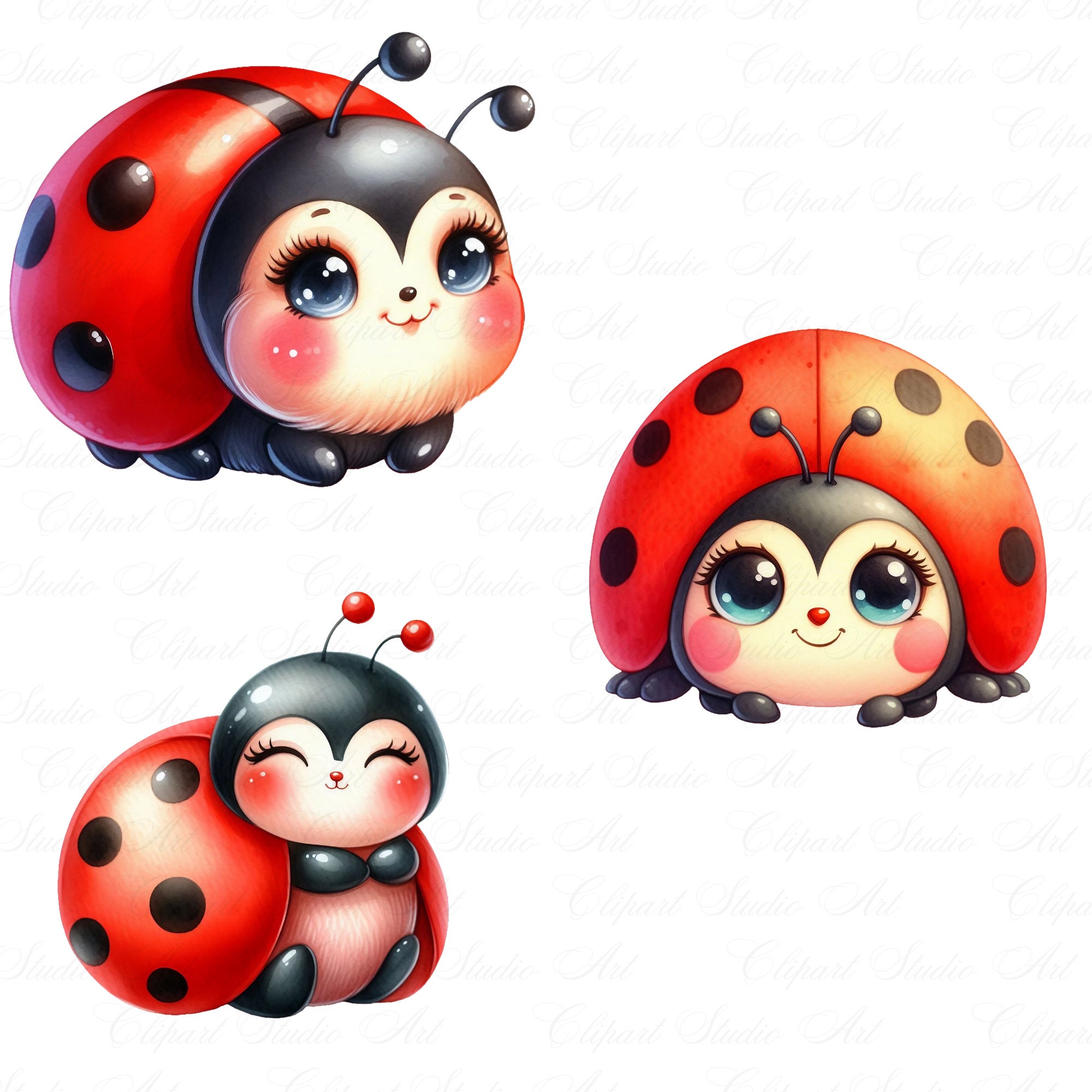 16 Cute Ladybugs Clipart, Watercolor Cute Little Spring Insects Clipart ...