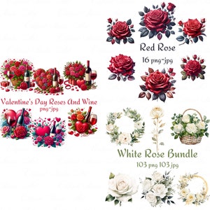 860+ Rose Flower Bundle Clipart, Watercolor Rose Floral Clipart, Rose ...