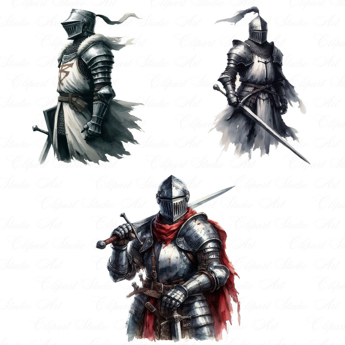 22 Knights Clipart, Medieval Knight Clipart, Watercolor Knights High ...