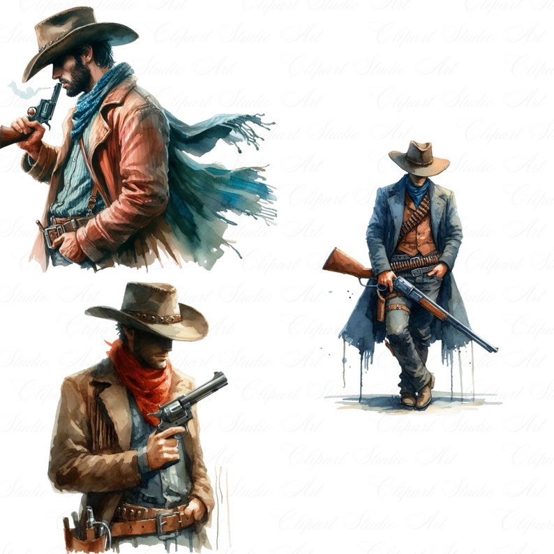 22 Cowboy Clipart, Wild West Cowboy Clipart, Watercolor Cowboy High ...