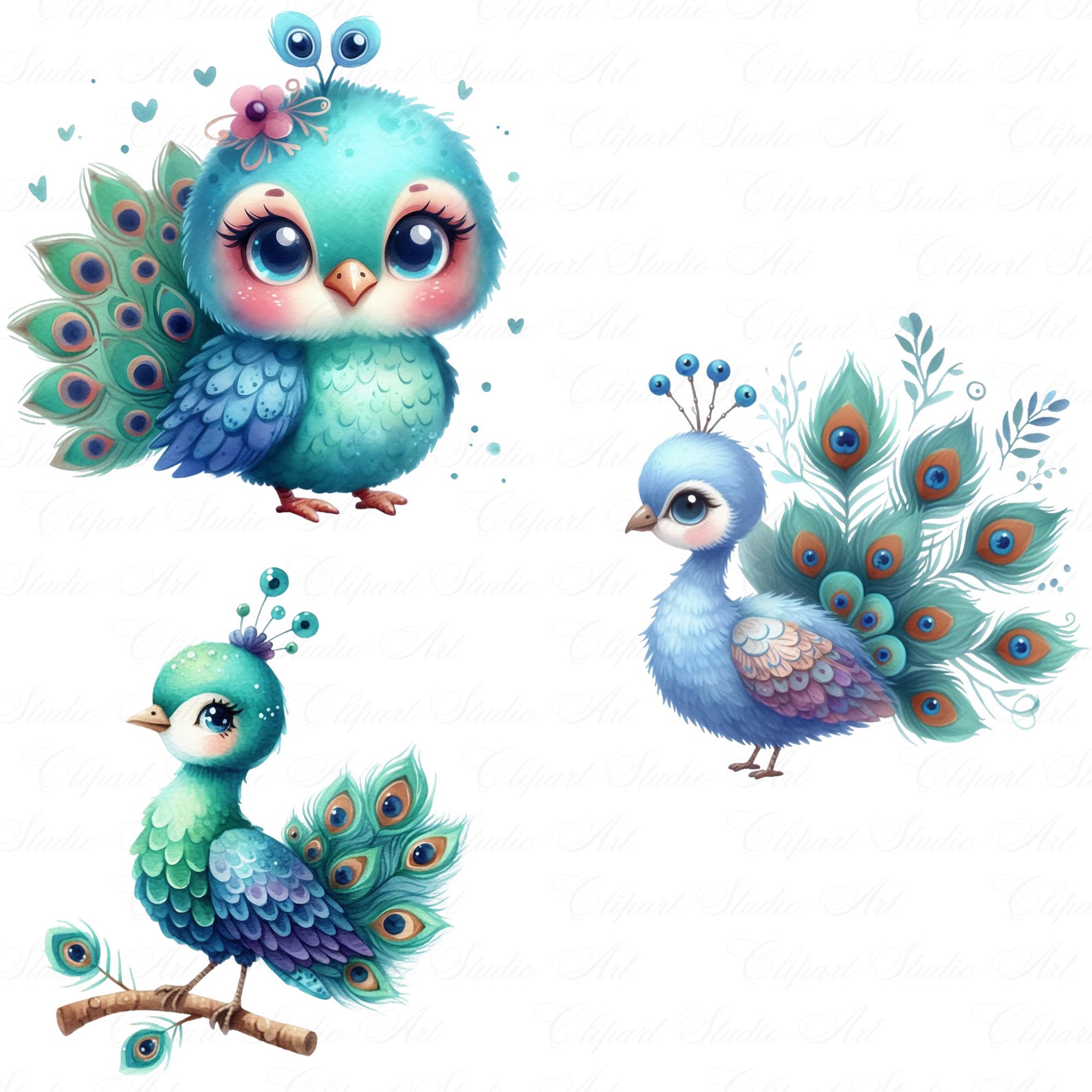 17 Cute Peacock Clipart, Watercolor Cute Peacock Clipart, Watercolor ...