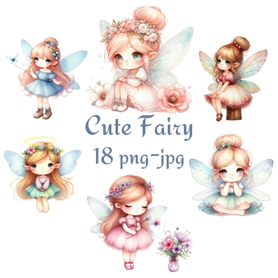 18 Cute Fairy Clipart, Cute Magical Fairies Clipart, Watercolor Cute ...