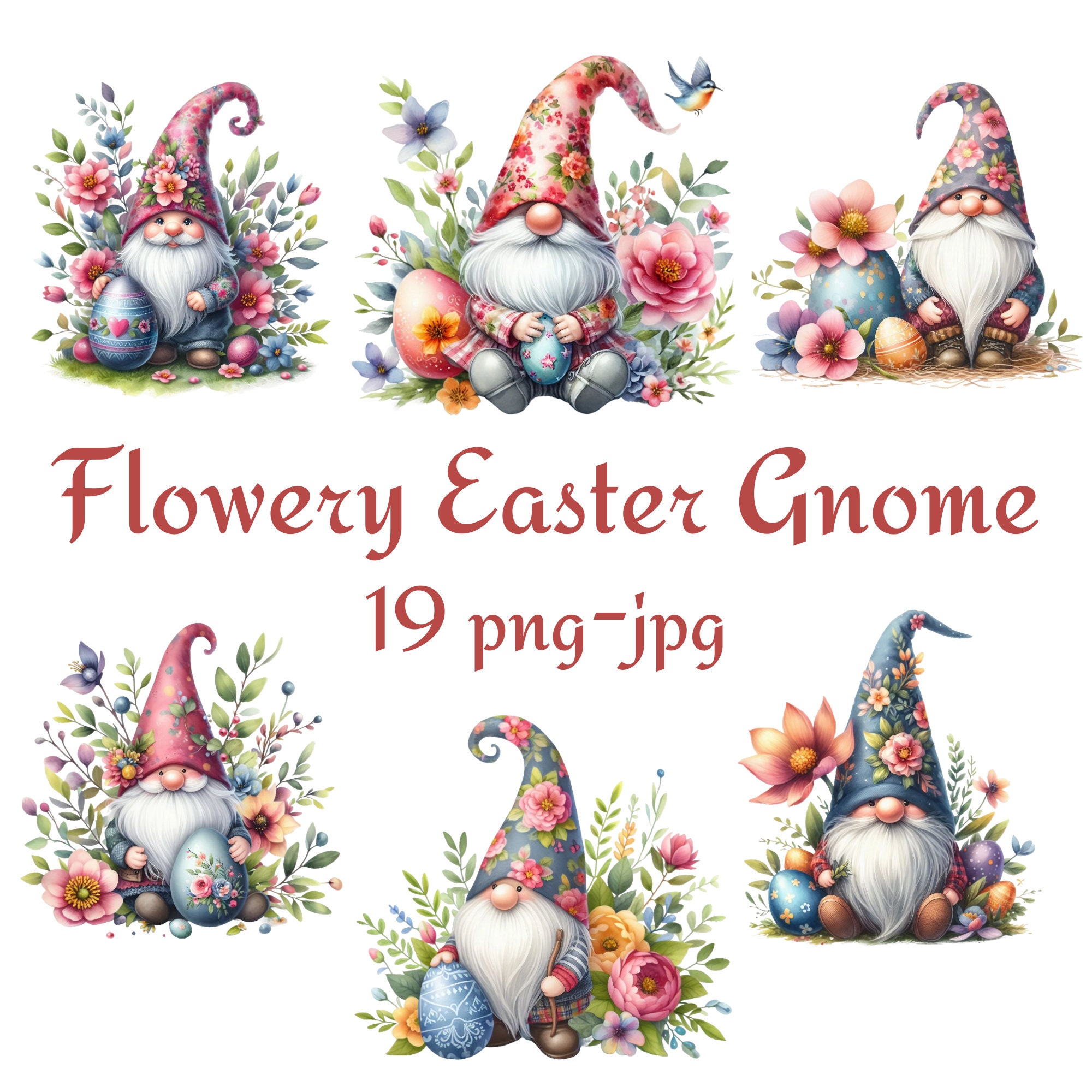 19 Flowery Easter Gnome Clipart, Cute Gnome Clipart, Gnomes With ...
