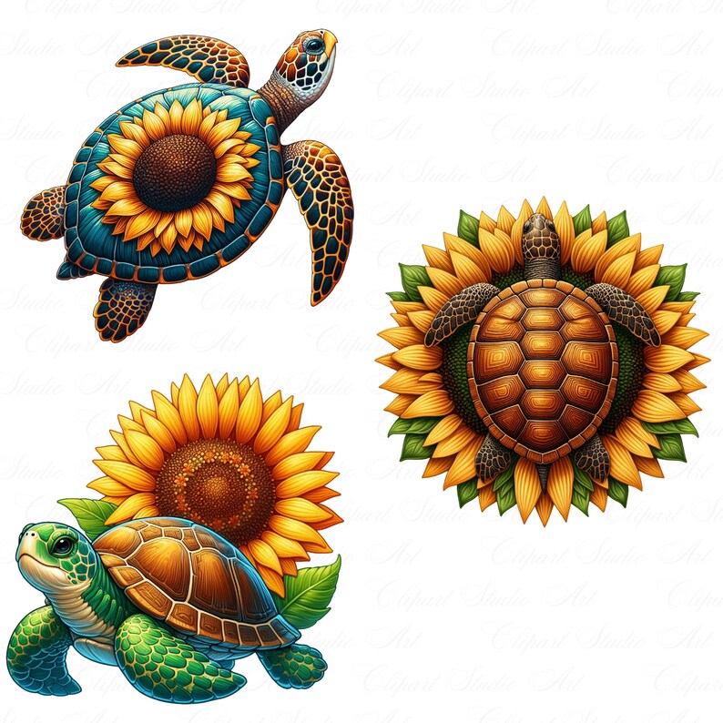 12 Sunflower and Turtle Clipart, Flowering Turtle Clipart, Sea Turtle ...