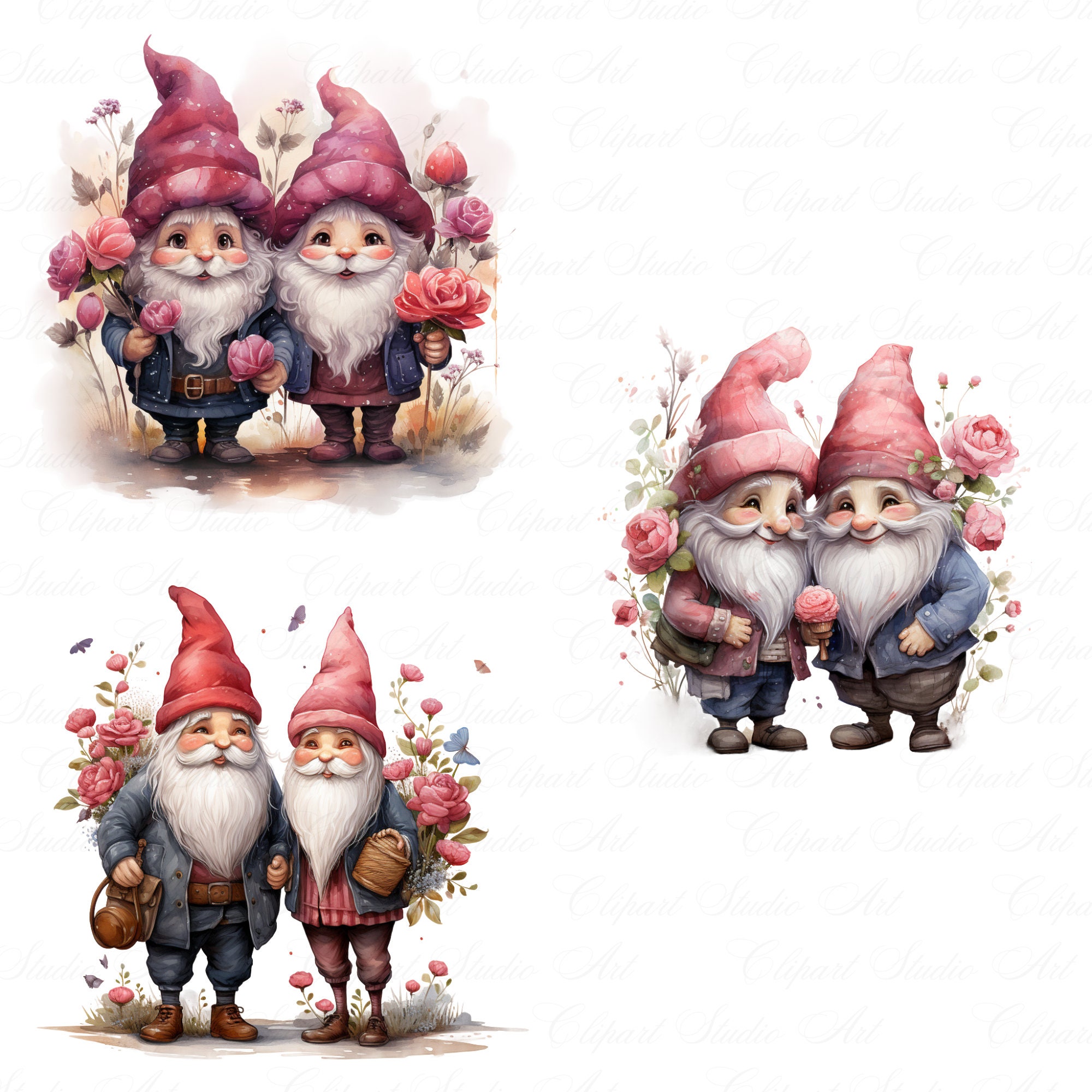 22 Whimsical Valentines Gnomes Clipart, Watercolor Whimsical Gnomes ...