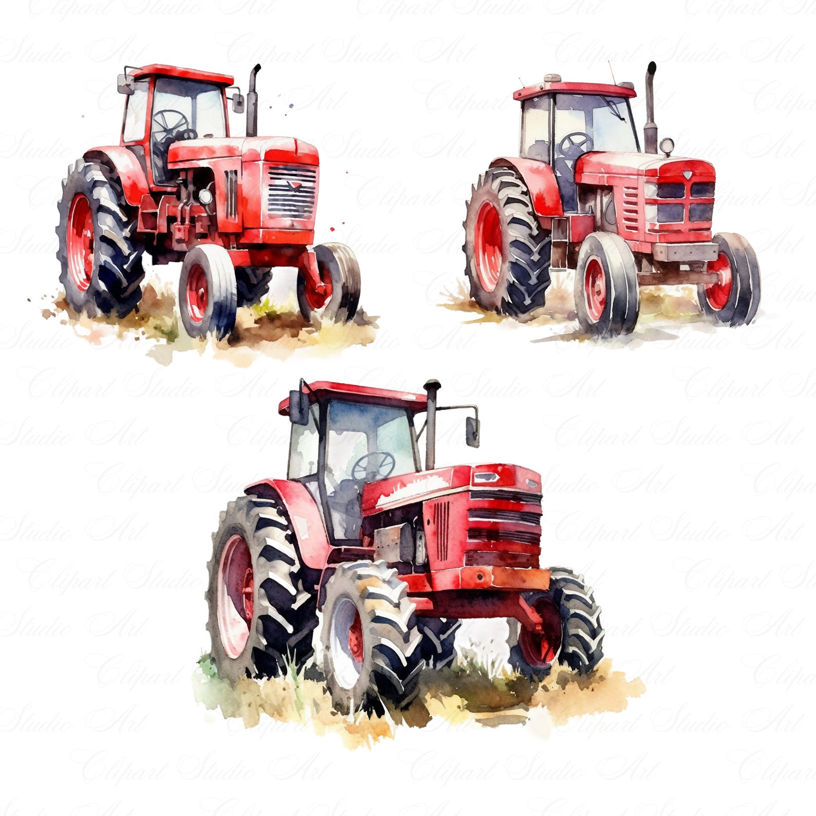 Red Tractor Farming Vehicles Clipart, Watercolour Red Tractor Clipart ...
