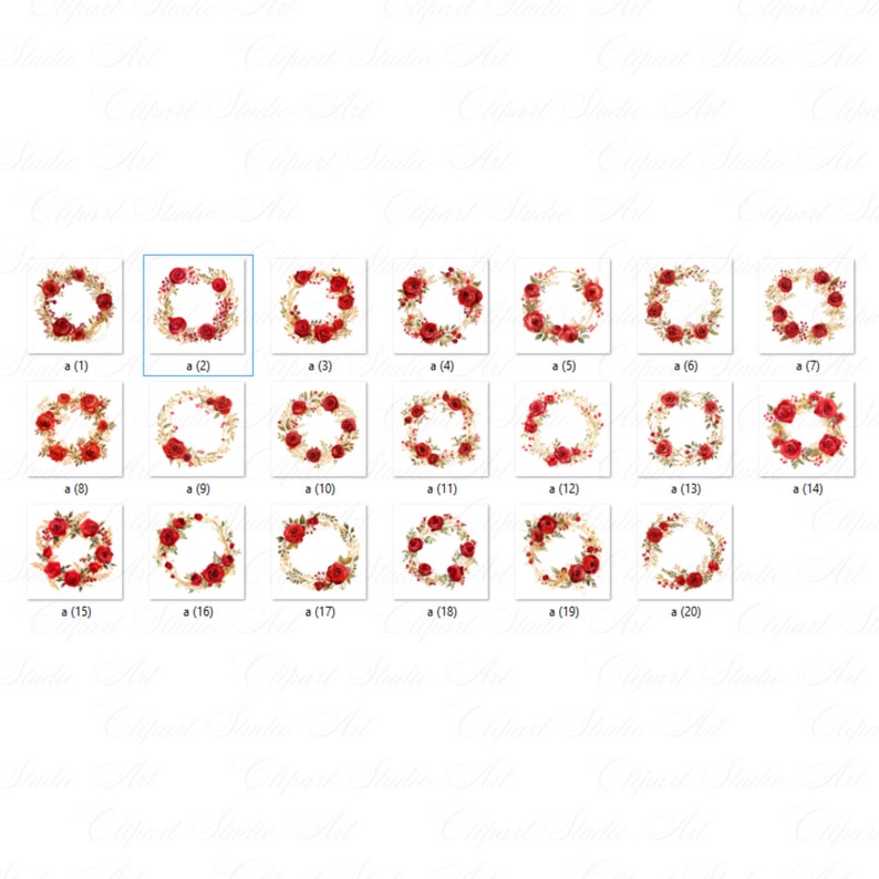 20 Red Rose Wreath With Gold Glitter Clipart, Wedding Bridal Shower Red ...