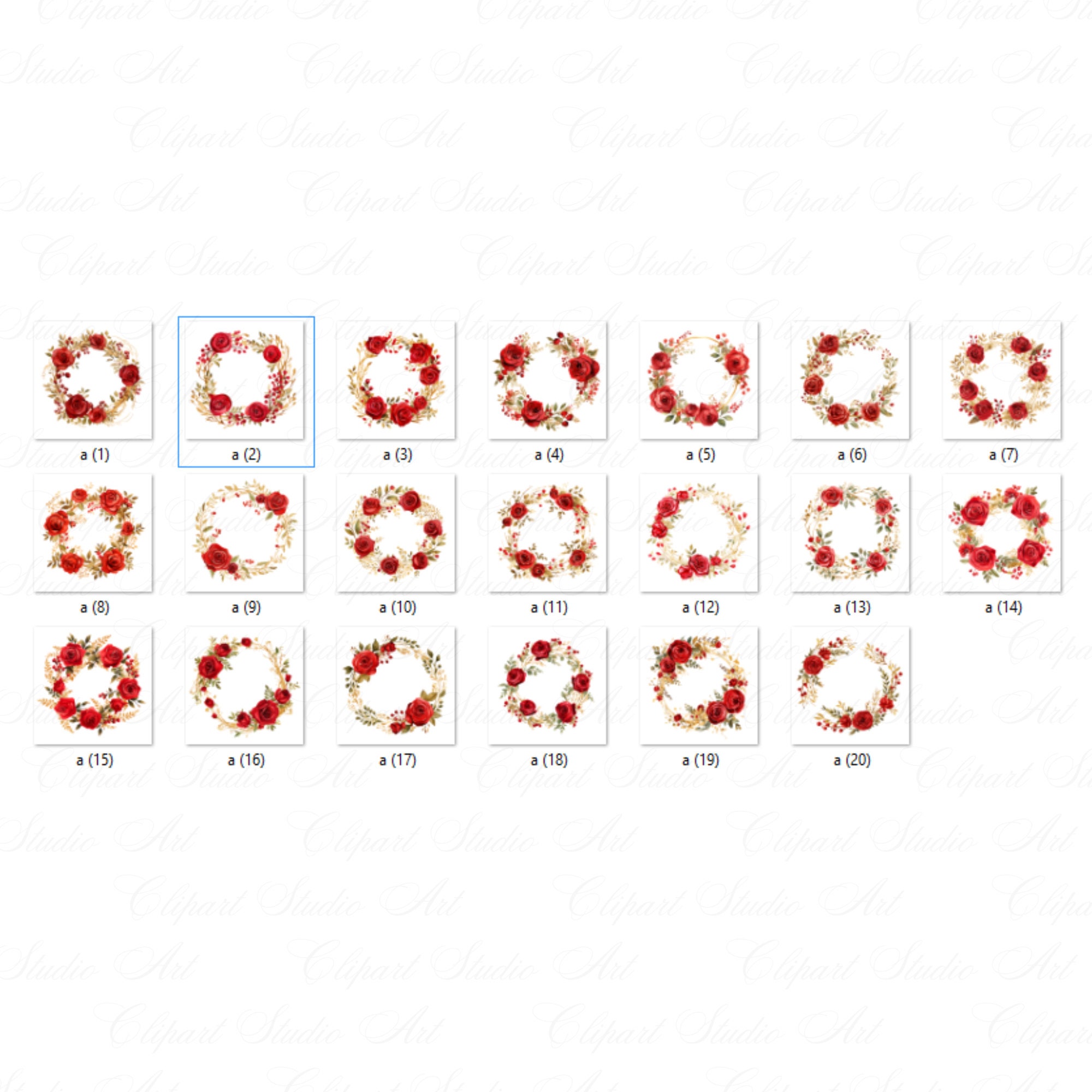 20 Red Rose Wreath With Gold Glitter Clipart, Wedding Bridal Shower Red ...